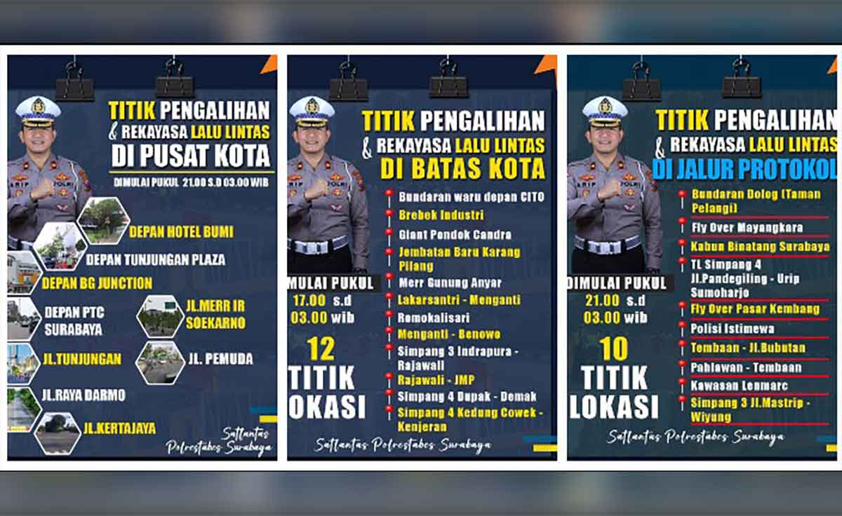 Berikut Rekayasa Lalu Lintas saat Malam Tahun Baru 2023 di Surabaya | BANGSAONLINE.com - Berita ...