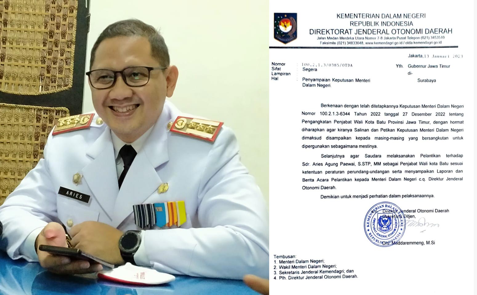 Mendagri Tunjuk Aries Agung Paewai Sebagai Pj Wali Kota Batu | BANGSAONLINE.com - Berita Terkini ...