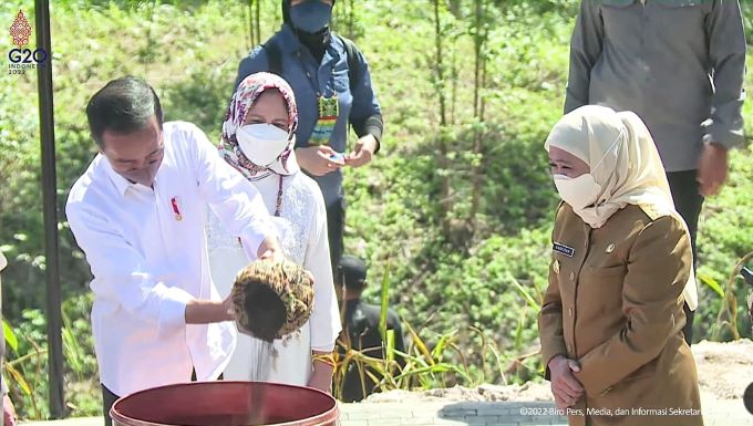 Serahkan Tanah Kerajaan Majapahit pada Jokowi, Gubernur Khofifah Tanam Mangga Lalijiwo di IKN ...