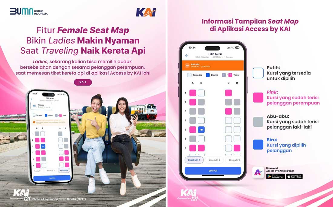 Fitur "Female Seat Map" Mudahkan Pelanggan Perempuan untuk Pilih Tempat Duduk di KA ...