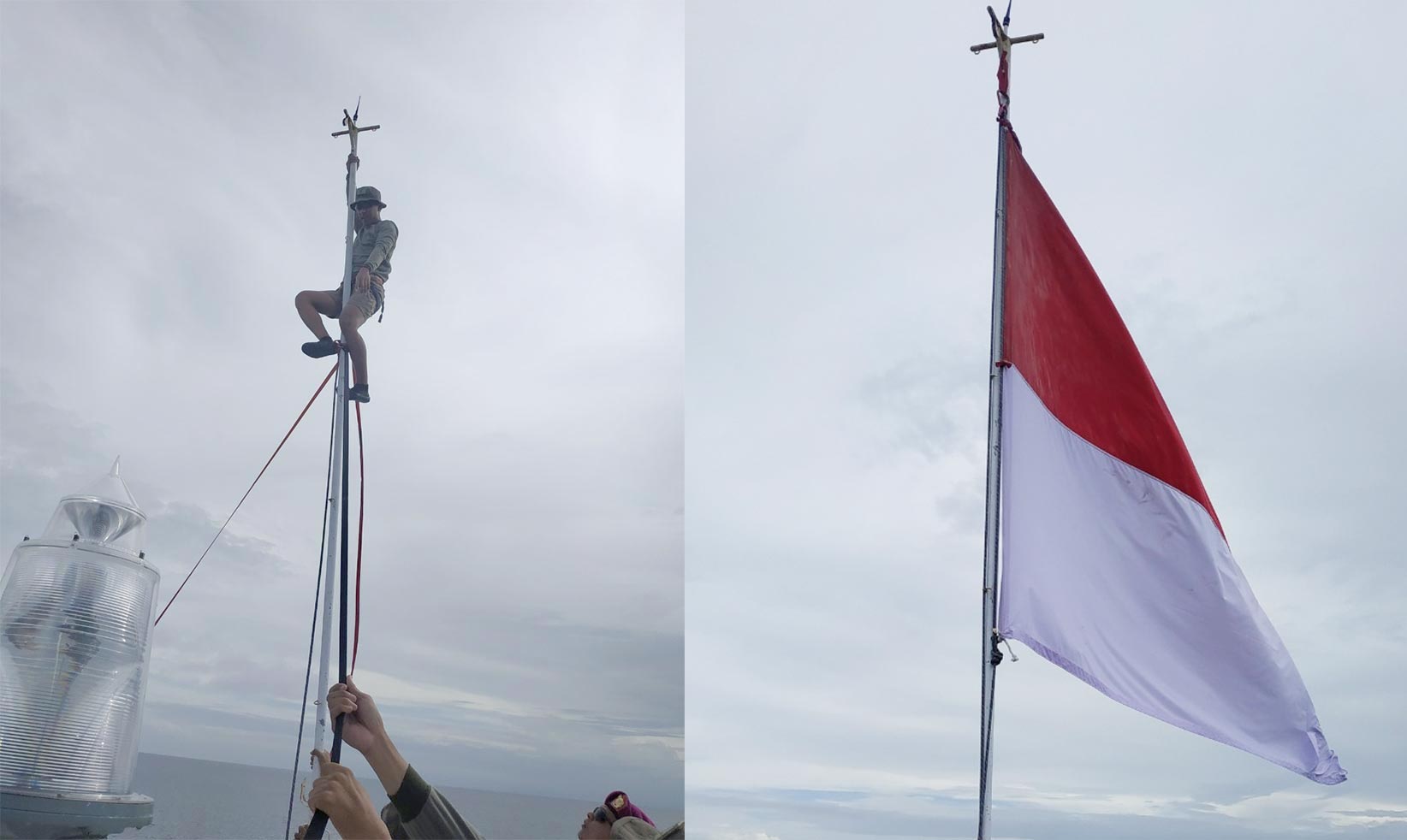 KRI Layang Berhasil Kibarkan Kembali Merah Putih di Suar Karang Unarang ...